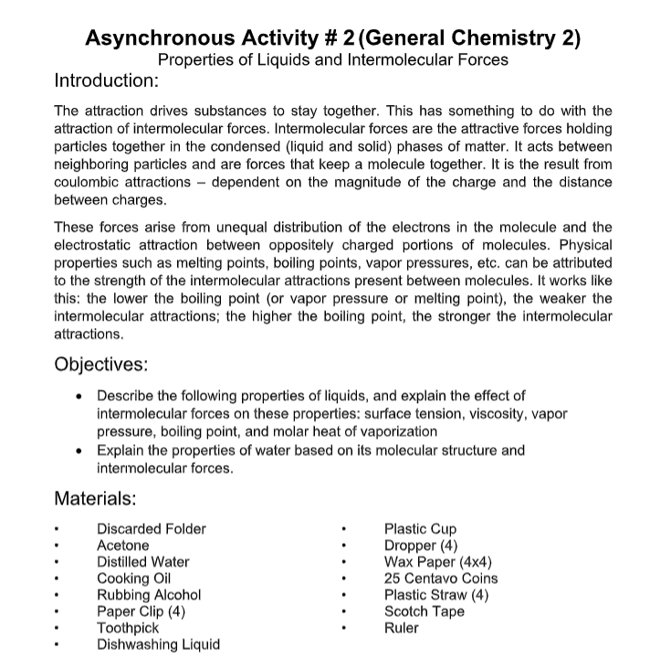 Solved Asynchronous Activity #2 (General Chemistry 2) | Chegg.com