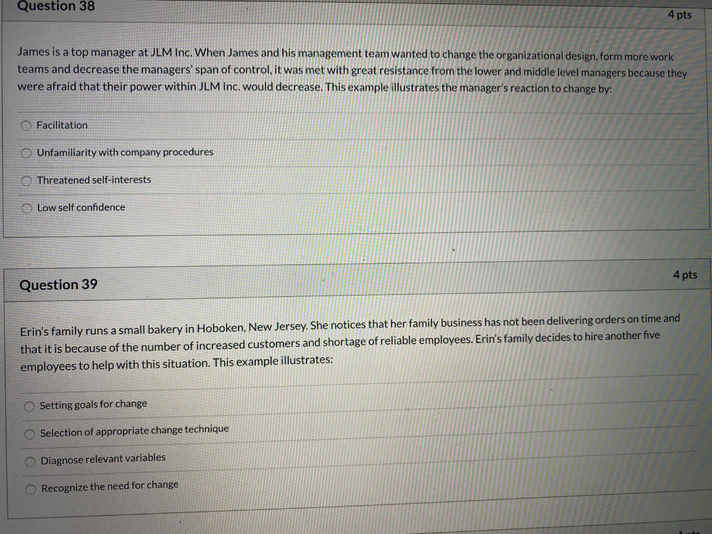Solved Question 38 4 pts James is a top manager at JLM Inc. | Chegg.com
