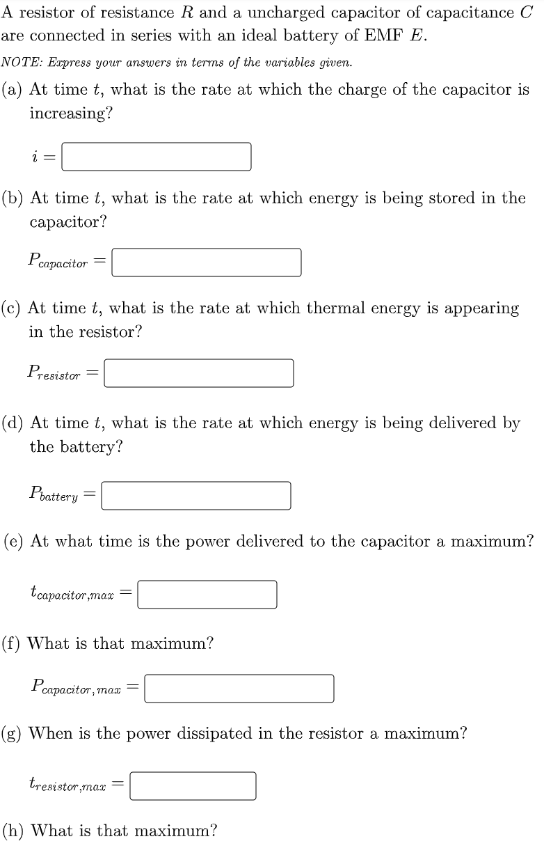 Solved A resistor of resistance R and a uncharged capacitor | Chegg.com