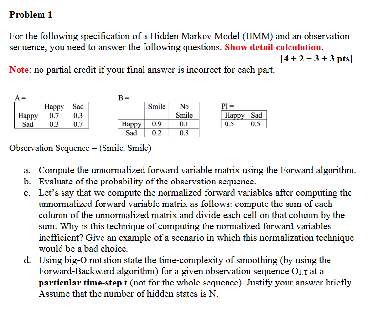Problem 1 For the following specification of a Hidden | Chegg.com
