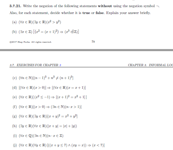 Solved 3 7 21 Write The Negation Of The Following