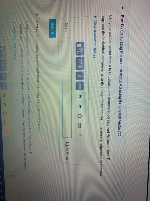 Solved Part B-Calculating the moment about AB using the | Chegg.com
