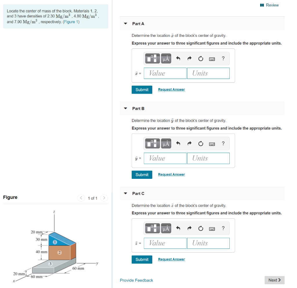 Solved Review Locate the center of mass of the block. | Chegg.com