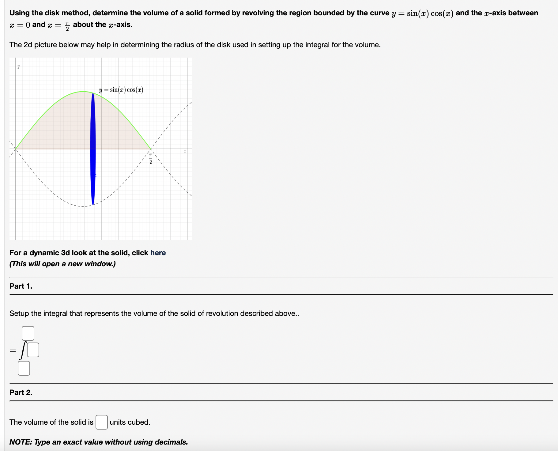 Solved Using the disk method, determine the volume of a | Chegg.com