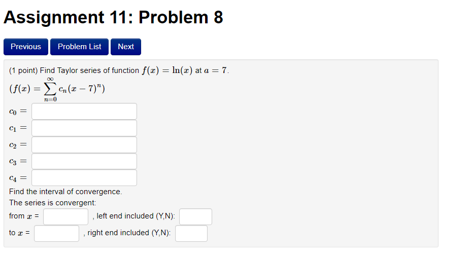 Solved Assignment 11: Problem 8 Previous Problem List Next | Chegg.com