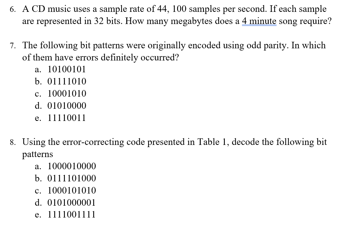 Solved 6. A CD music uses a sample rate of 44,100 samples | Chegg.com