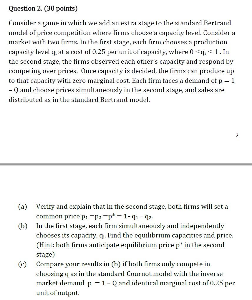 Solved Question 2. ( 30 points) Consider a game in which we | Chegg.com