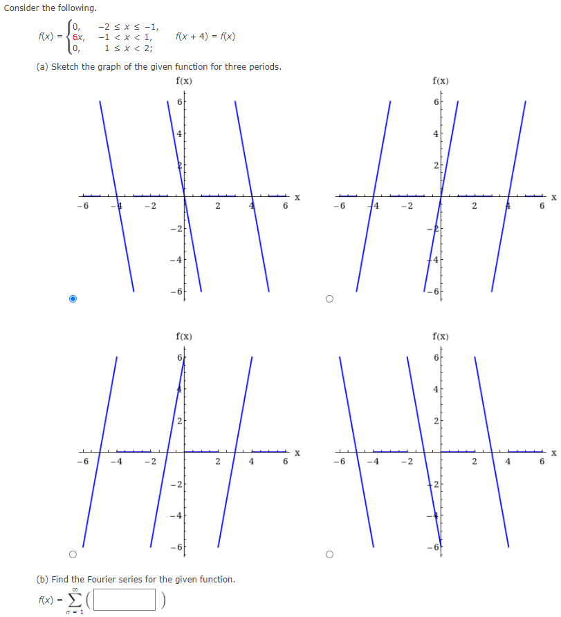 Solved Consider the following. 0, -2 SXS -1, f(x) = 6x, -1 | Chegg.com