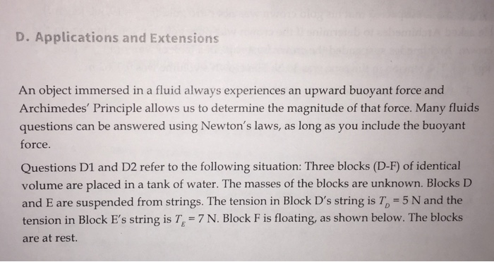 Solved D. Applications and Extensions An object immersed in | Chegg.com