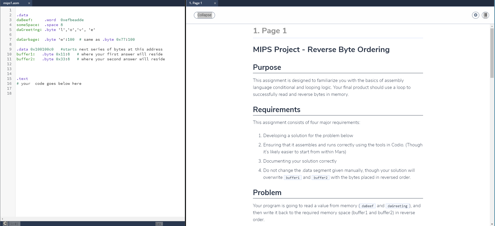 Solved mips1.asm 1. Page 1 Collapse $ .data daBeef: .word | Chegg.com