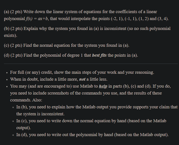 Solved (a) (2 pts) Write down the linear system of equations | Chegg.com