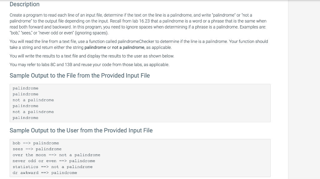 Solved 16.43 Lab 13C: Palindromes with Files and Functions | Chegg.com