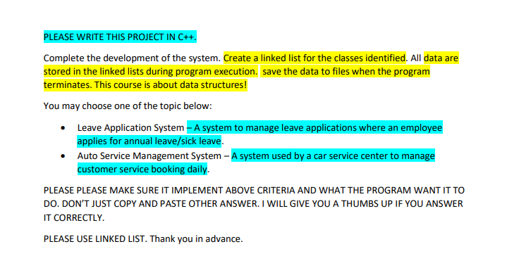 Solved PLEASE WRITE THIS PROJECT IN C++. Complete the | Chegg.com