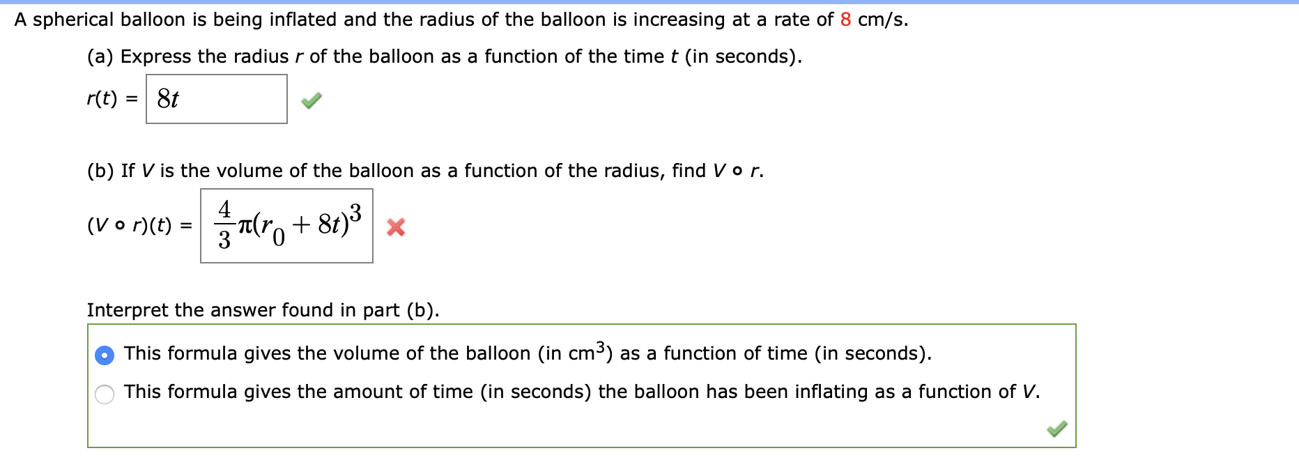 Solved A spherical balloon is being inflated and the radius | Chegg.com