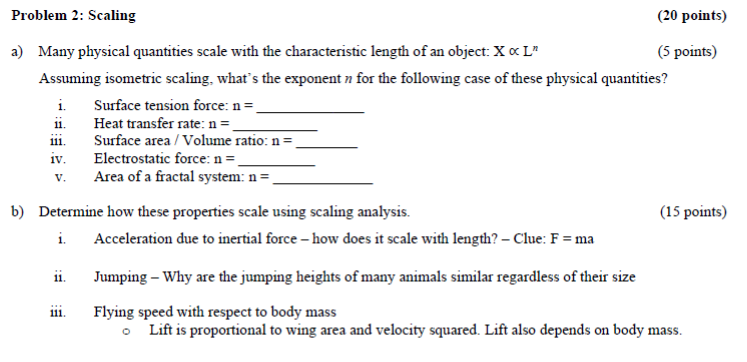 Solved Problem 2: Scaling (20 points) a) Many physical | Chegg.com