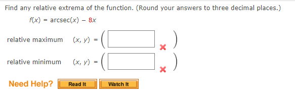 Solved Find any relative extrema of the function. (Round | Chegg.com