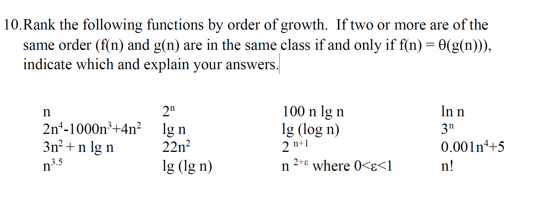 Solved 0.Rank the following functions by order of growth. If | Chegg.com