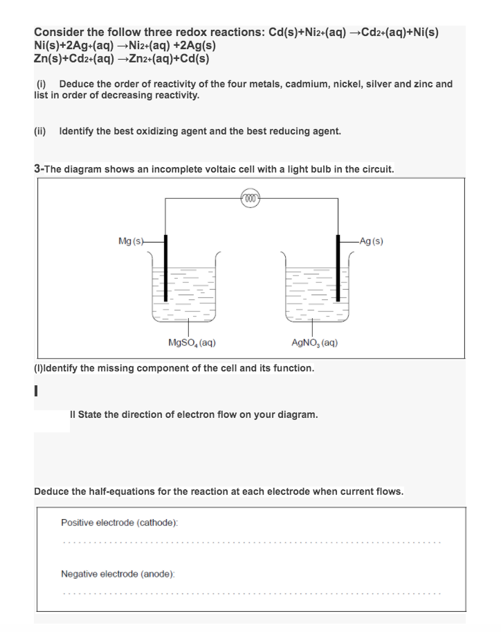 Solved Consider the follow three redox reactions: | Chegg.com