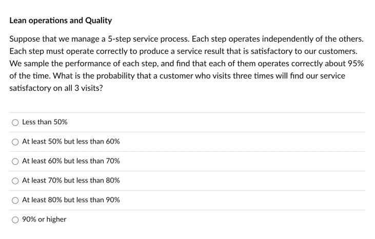 Solved Lean operations and Quality Suppose that we manage a | Chegg.com