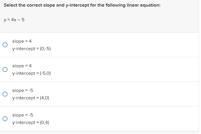 Solved Select the correct slope and y-intercept for the | Chegg.com
