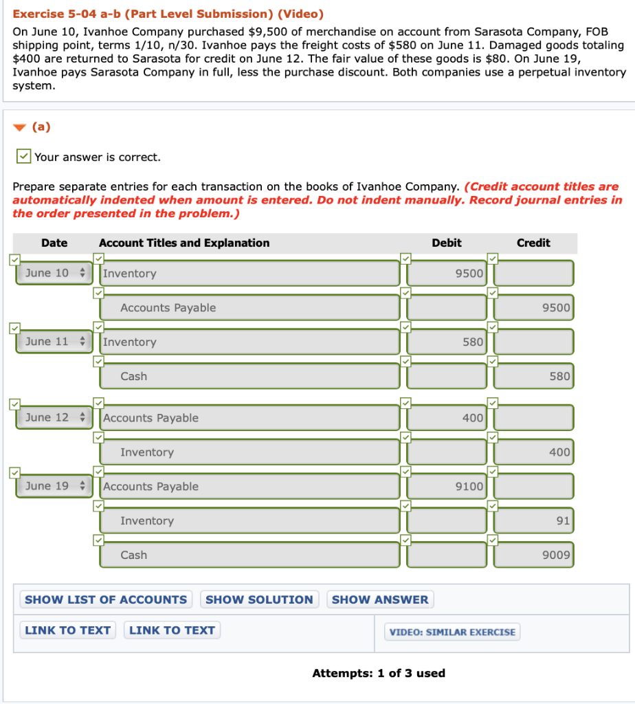 Solved Exercise 5-04 a-b (Part Level Submission) (Video) On | Chegg.com