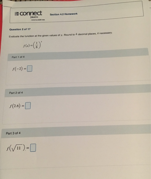 Solved Connect Section 42 Homework Imath Question 2 Of 17 