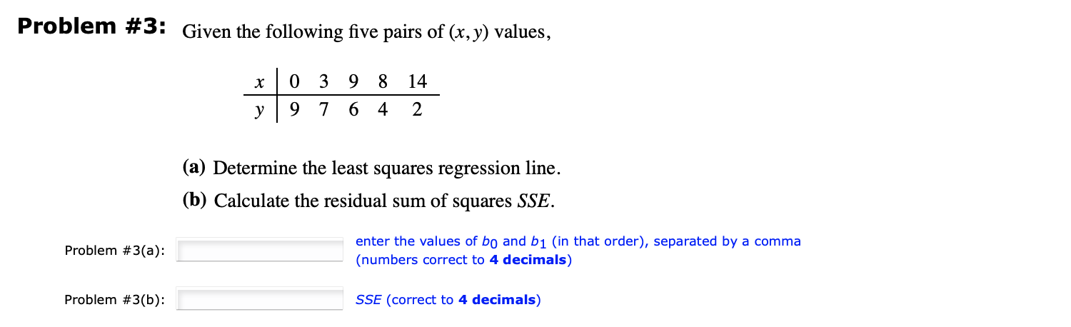 Solved Problem \#3: Given the following five pairs of (x,y) | Chegg.com
