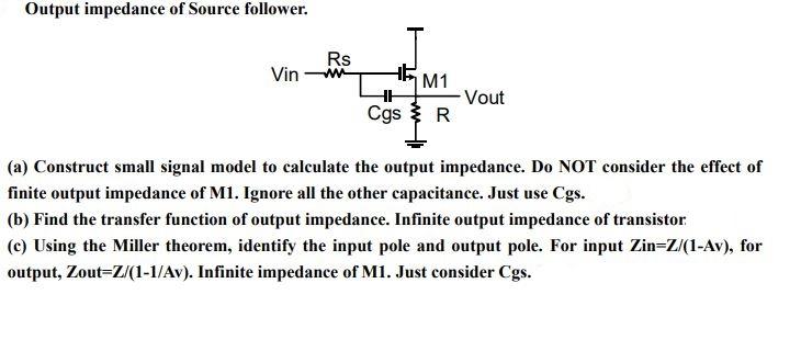 Solved Output impedance of Source follower. Rs Vin HE M1 B | Chegg.com