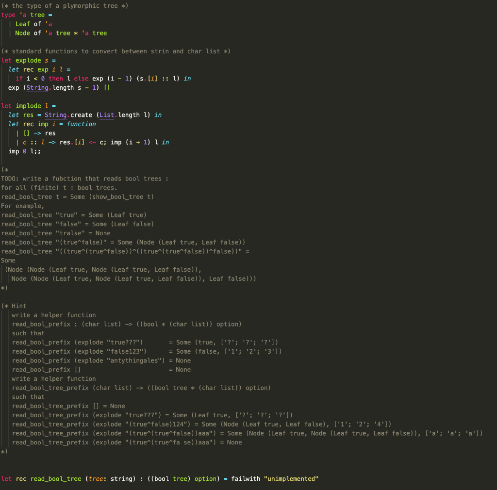 Solved Ocaml! (* TODO: write a fubction that reads bool | Chegg.com