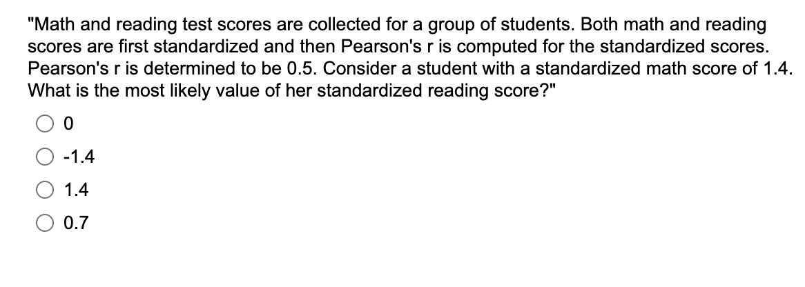 Solved "Math and reading test scores are collected for a | Chegg.com