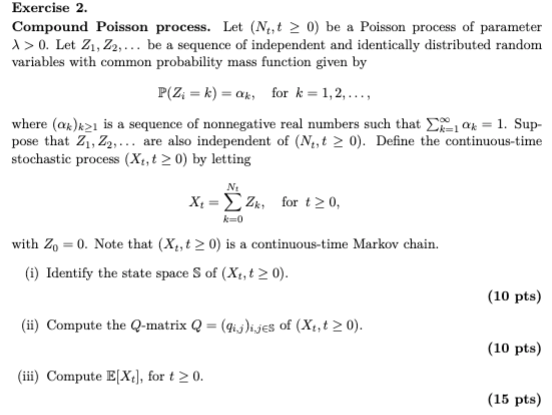 Exercise 2. Compound Poisson process. Let (N,,t > 0) | Chegg.com