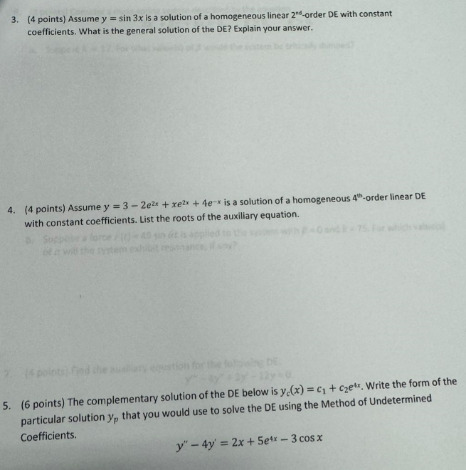Solved 3. (4 points) Assume y=sin3x is a solution of a | Chegg.com