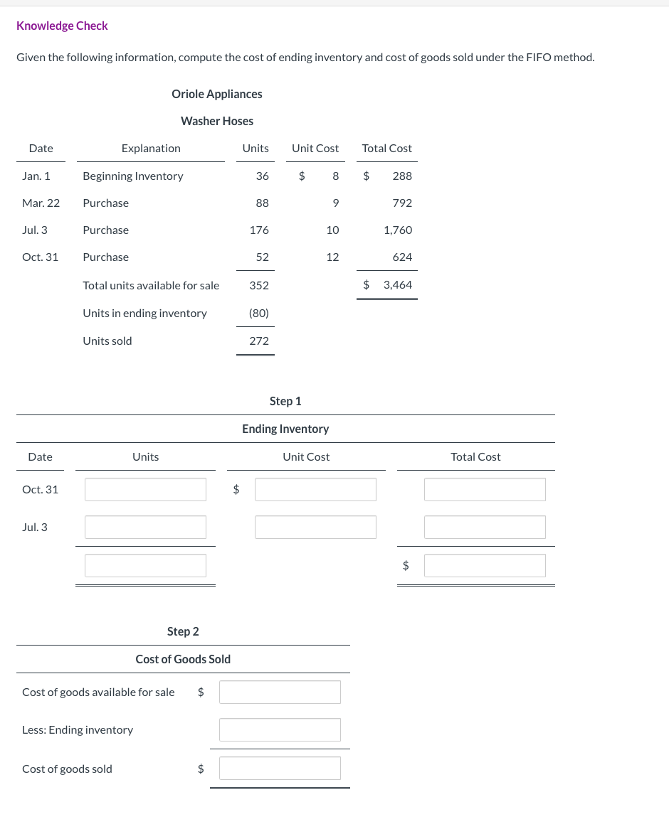 Solved -Knowledge CheckGiven the following information, | Chegg.com