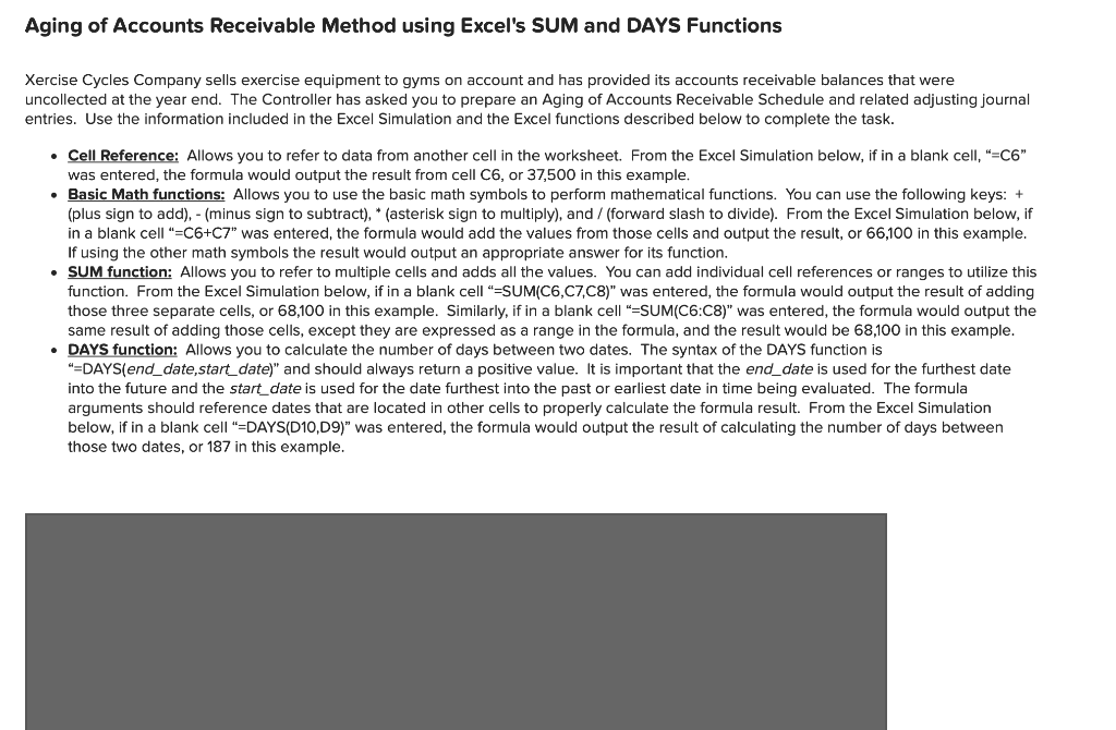 Solved Aging of Accounts Receivable Method using Excel's SUM | Chegg.com