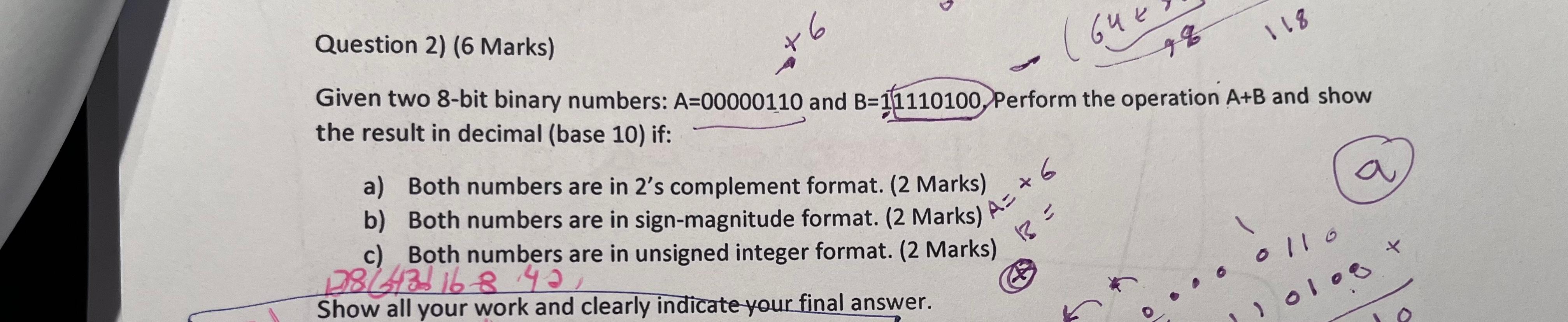 Solved e Question 2) (6 Marks) + 6 (64 118 28 =1 Given two | Chegg.com