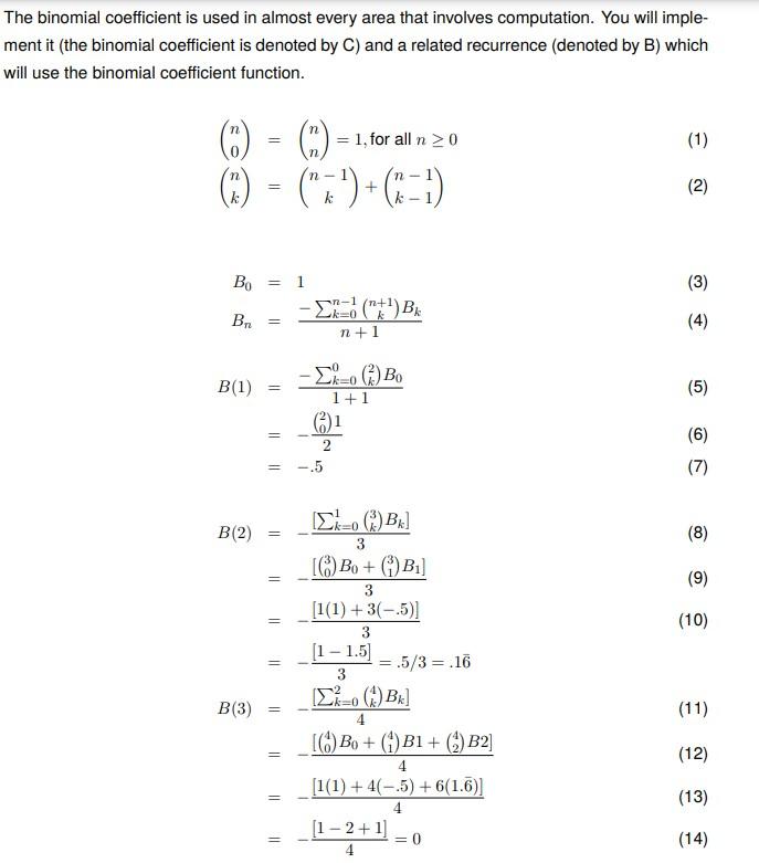 Solved The binomial coefficient is used in almost every area | Chegg.com