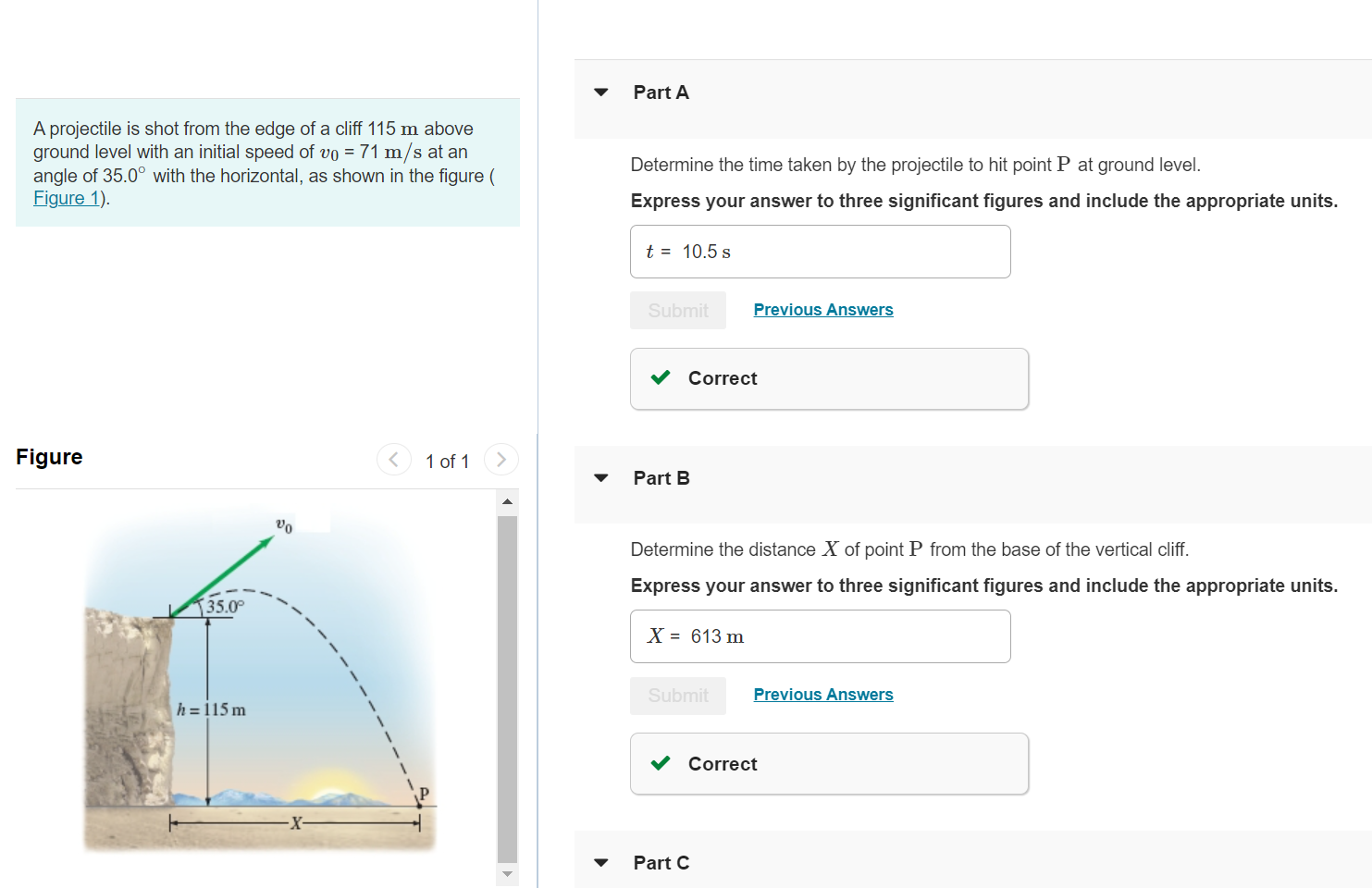 Solved A projectile is shot from the edge of a cliff 115 m | Chegg.com