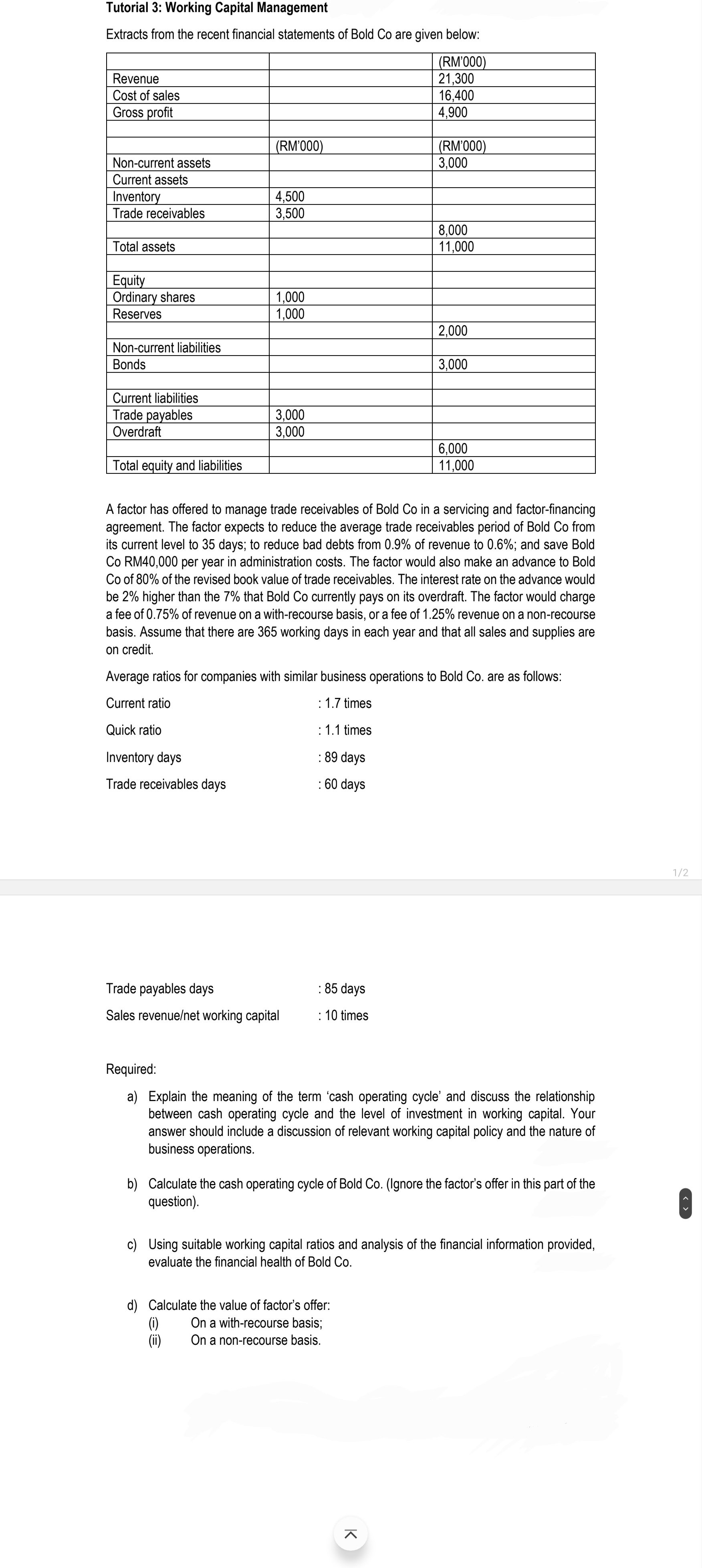 Solved Tutorial 3: Working Capital ManagementExtracts from | Chegg.com