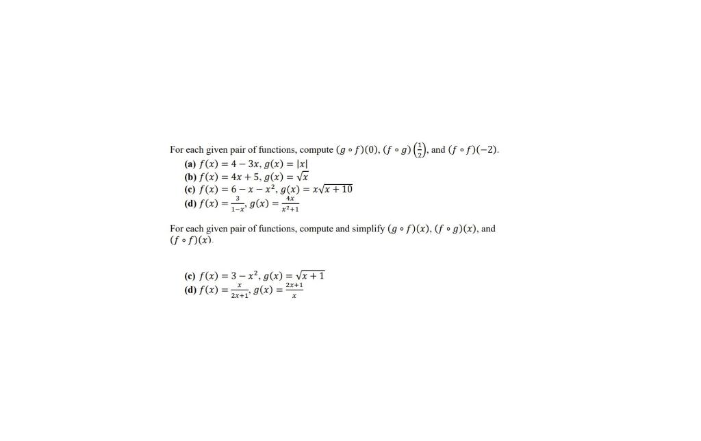 Solved For each given pair of functions, compute (gºf)0), | Chegg.com
