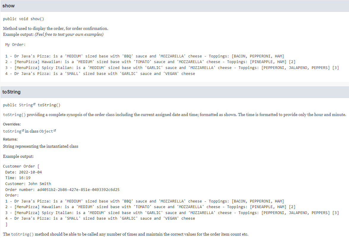 Solved Object model to manage an individual order.Mutator | Chegg.com