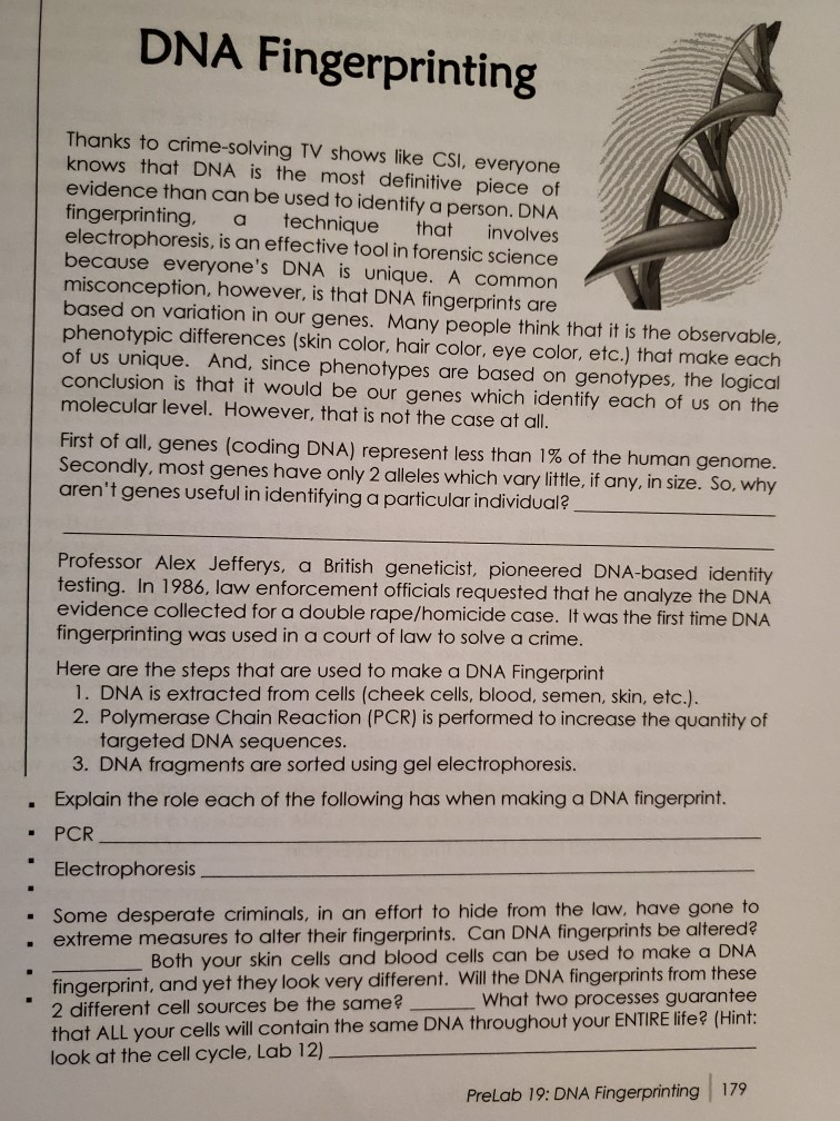 DNA Fingerprinting Thanks to crime-solving TV shows | Chegg.com
