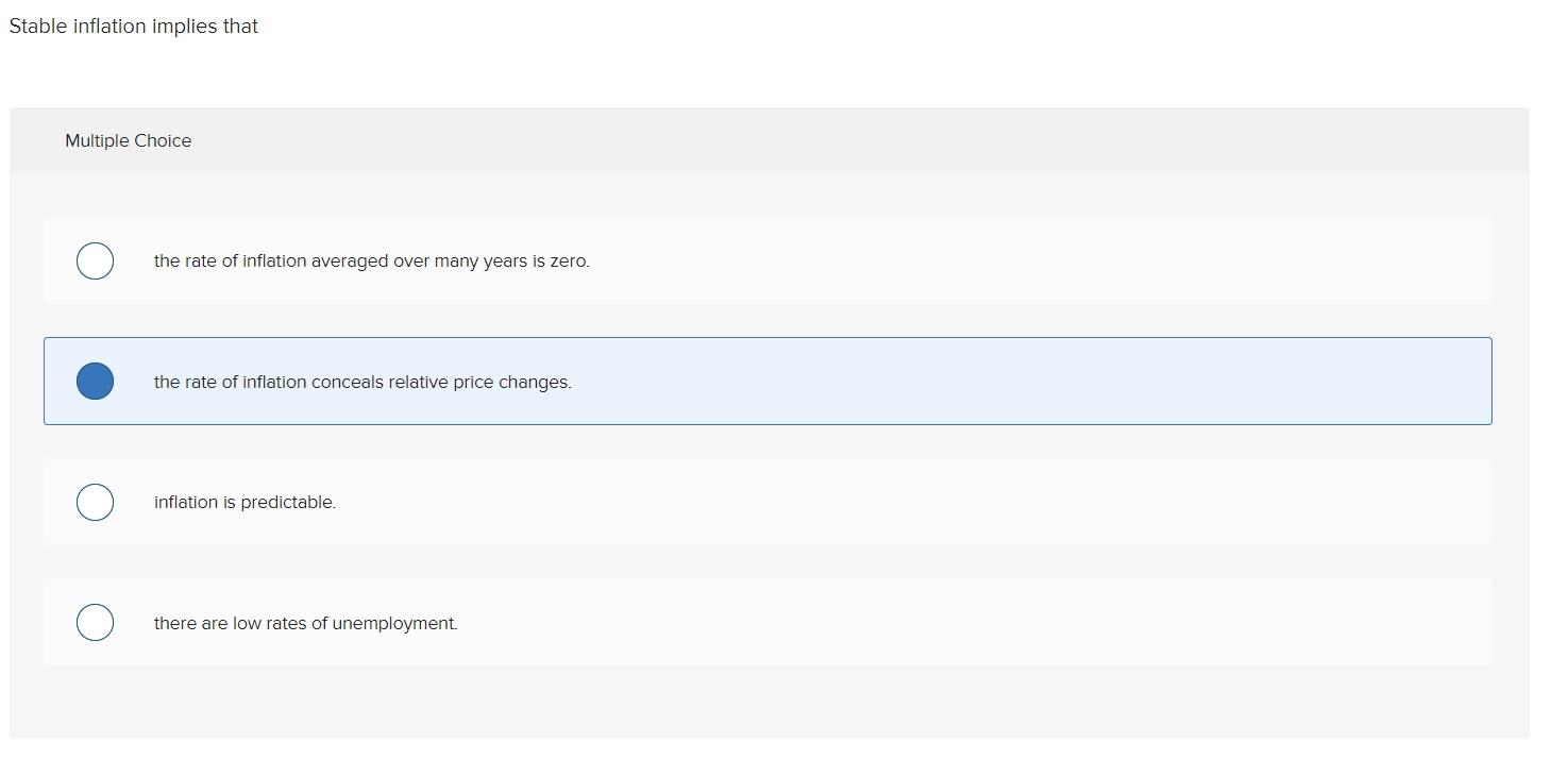 Solved Stable inflation implies that Multiple Choice the | Chegg.com