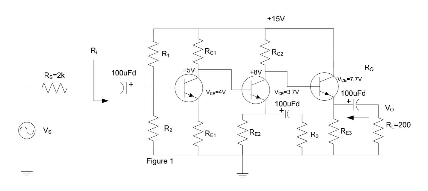 Solved For the 3-stage direct-coupled amplifier circuit | Chegg.com