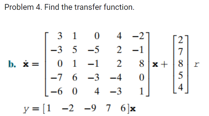 Solved Problem 4. Find the transfer function. b. | Chegg.com