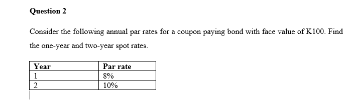 Solved Question 2 Consider the following annual par rates | Chegg.com