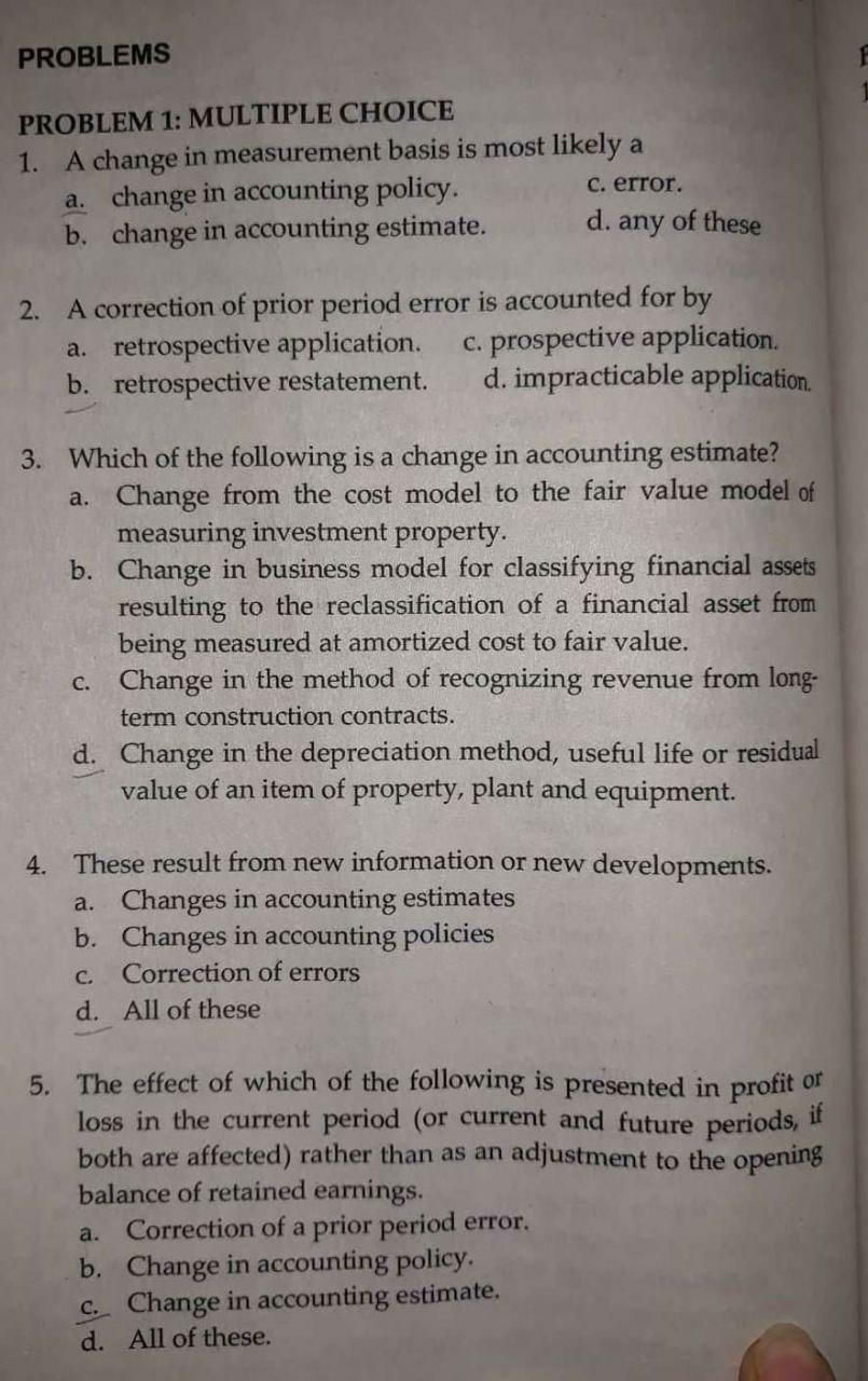 Solved PROBLEMS PROBLEM 1: MULTIPLE CHOICE 1. A change in | Chegg.com