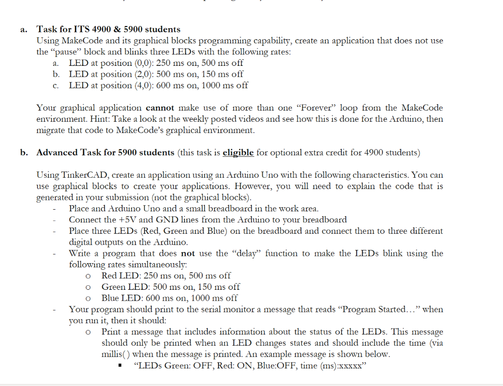 Solved a. Task for ITS 4900 & 5900 students Using MakeCode | Chegg.com