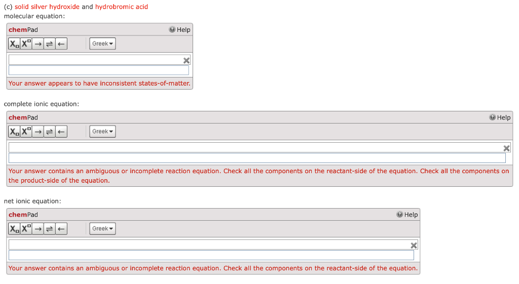 Solved (c) solid silver hydroxide and hydrobromic acid | Chegg.com