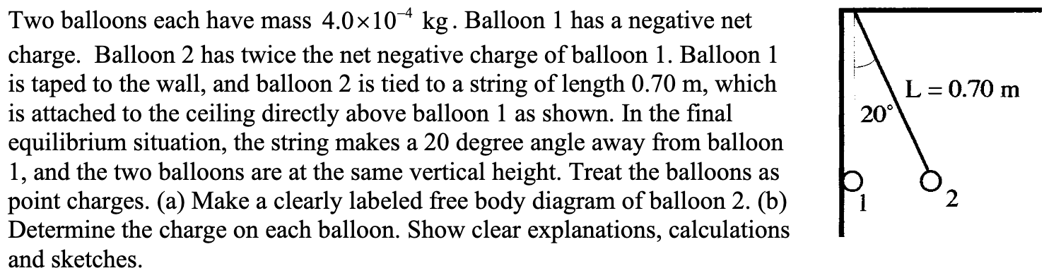Solved Two balloons each have mass 4.0×10-4kg. ﻿Balloon 1 | Chegg.com