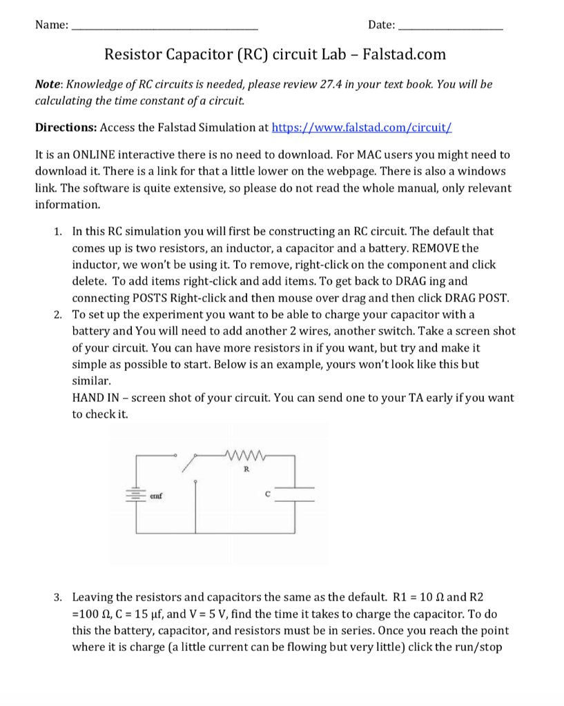 Solved Name: Date: Resistor Capacitor (RC) circuit Lab – | Chegg.com